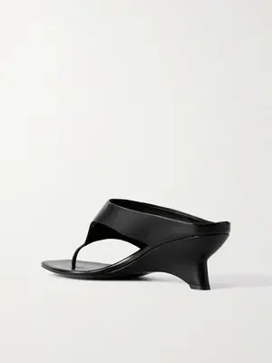 Khaite Marlowe Leather Wedge Mules - Black
