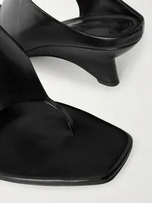 Khaite Marlowe Leather Wedge Mules - Black