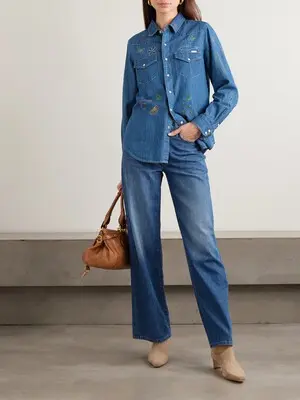 MOTHER All My Eyes Embroidered Denim Shirt