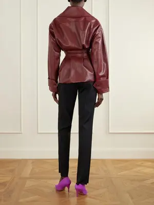 Balenciaga Pleated Leather Jacket - Burgundy