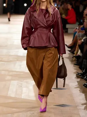 Balenciaga Pleated Leather Jacket - Burgundy