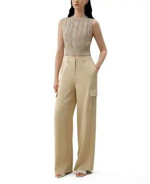 Lilysilk Cable Knit Tussah Silk Cropped Top - Beige