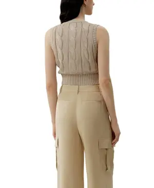 Lilysilk Cable Knit Tussah Silk Cropped Top - Beige