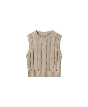 Lilysilk Cable Knit Tussah Silk Cropped Top - Beige