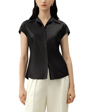 Lilysilk Bias Cut Cap-sleeve Silk Shirt - Black