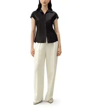 Lilysilk Bias Cut Cap-sleeve Silk Shirt - Black