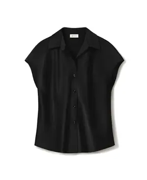 Lilysilk Bias Cut Cap-sleeve Silk Shirt - Black