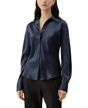 Lilysilk Bias Cut Silk Shirt - Navy Blue