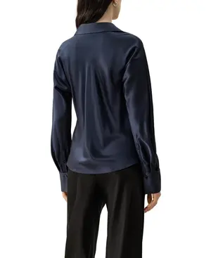 Lilysilk Bias Cut Silk Shirt - Navy Blue