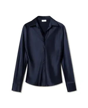 Lilysilk Bias Cut Silk Shirt - Navy Blue