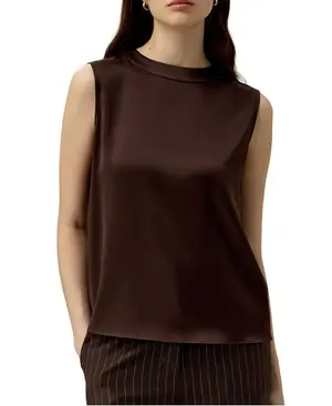 Lilysilk Sleeveless Round Neck Silk Top - Dark-brown