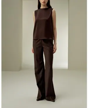 Lilysilk Sleeveless Round Neck Silk Top - Dark-brown