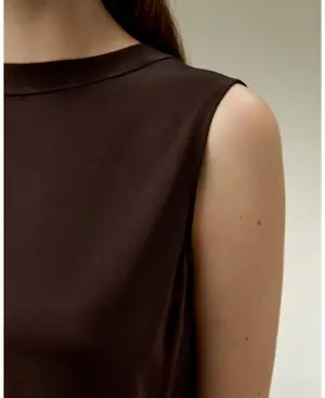 Lilysilk Sleeveless Round Neck Silk Top - Dark-brown