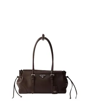 Prada Medium Antiqued Leather Tote Bag Dark Brown