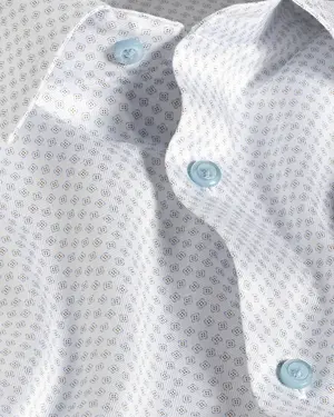 David Donahue Trim Fit Neat Print Dress Shirt - White/ Dune