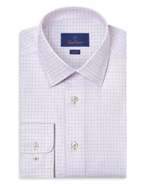 David Donahue Trim Fit Twill Check Dress Shirt - Lilac/ Dune