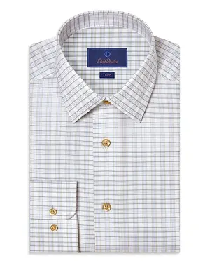 David Donahue Trim Fit Dobby Check Dress Shirt - White/ Dune