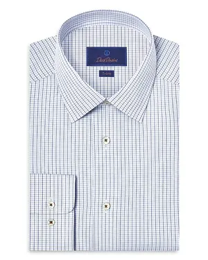 David Donahue Trim Fit Dobby Check Dress Shirt - White/ Chocolate
