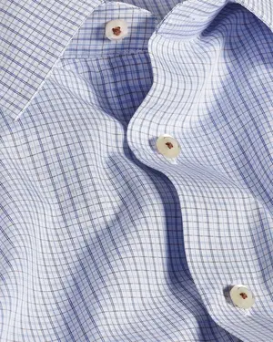 David Donahue Trim Fit Dobby Check Dress Shirt - White/ Chocolate