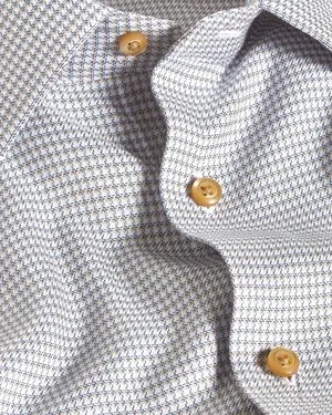 David Donahue Trim Fit Twill Micro Check Dress Shirt - White/ Dune