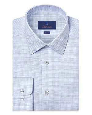 David Donahue Trim Fit Dobby Check Dress Shirt - Sky