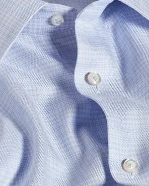 David Donahue Trim Fit Dobby Check Dress Shirt - Sky