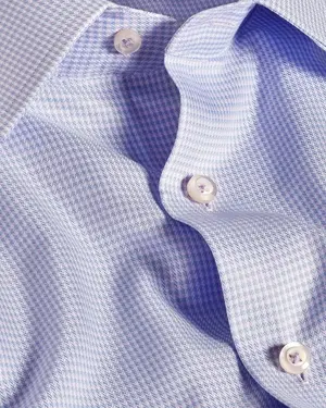 David Donahue Trim Fit Silk Blend Twill Check Dress Shirt - Sky/ Lilac