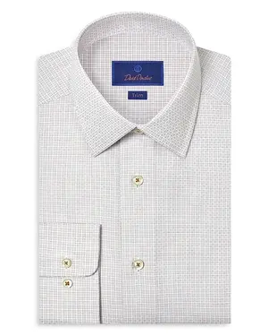David Donahue Trim Fit Dobby Check Dress Shirt - White/ Dune