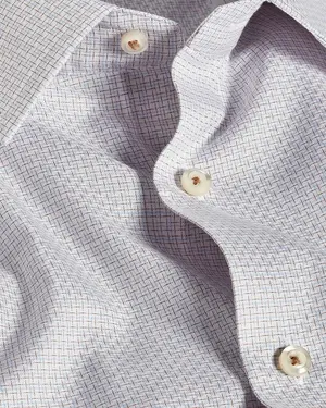 David Donahue Trim Fit Dobby Check Dress Shirt - White/ Dune