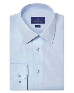 David Donahue Trim Fit Silk Blend Dot Dress Shirt - Sky