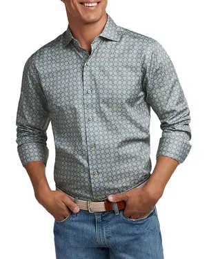 David Donahue Geometric Print Shirt - Blue/ Dune