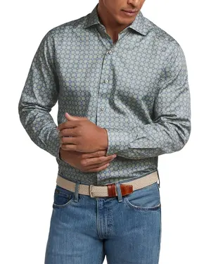 David Donahue Geometric Print Shirt - Blue/ Dune