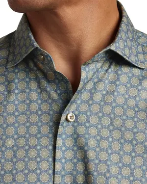David Donahue Geometric Print Shirt - Blue/ Dune