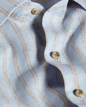 David Donahue Linen Stripe Shirt - Sky/ Dune