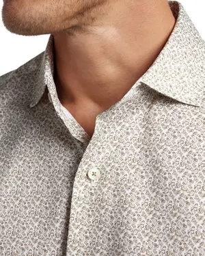 David Donahue Micro Paisley Print Shirt - White/ Dune