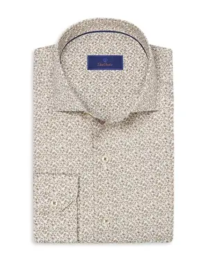 David Donahue Micro Paisley Print Shirt - White/ Dune