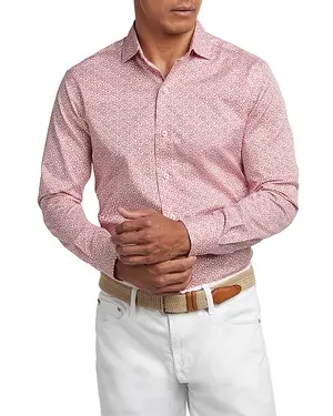 David Donahue Micro Paisley Print Shirt - White/ Red