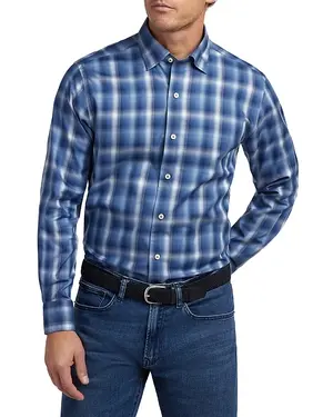 David Donahue Ombre Twill Check Shirt - Navy/ Blue