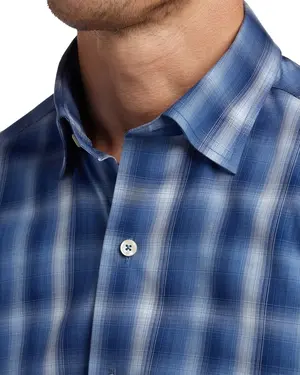 David Donahue Ombre Twill Check Shirt - Navy/ Blue