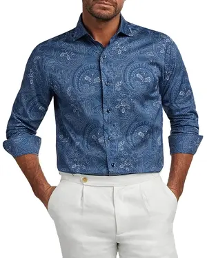 David Donahue Paisley Print Shirt - Navy