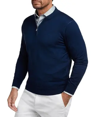 David Donahue Skipper Merino Wool Blend Quarter Zip Sweater - Estate Blue