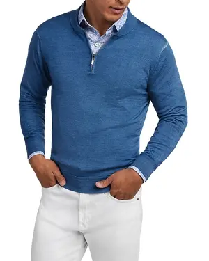 David Donahue Skipper Merino Wool Blend Quarter Zip Sweater - Tidal Blue