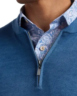 David Donahue Skipper Merino Wool Blend Quarter Zip Sweater - Tidal Blue