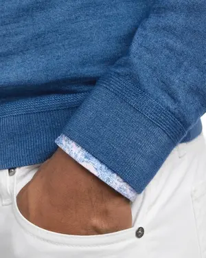 David Donahue Skipper Merino Wool Blend Quarter Zip Sweater - Tidal Blue