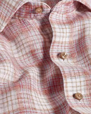 David Donahue Linen Check Shirt - Red/ Multi