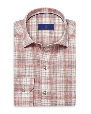 David Donahue Linen Check Shirt - Red/ Multi