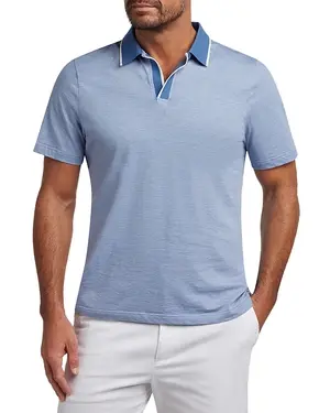 David Donahue Hemingway Cotton Silk Polo Shirt - Tidal Blue