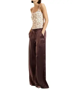 Cynthia Rowley Wide Leg Snap Pants - Brown