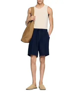 Sandro Classic Fit Linen Shorts - Navy Blue