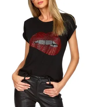 Lauren Moshi Crystal Biting Lip" Top - Black